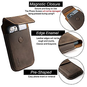Gentlestache Leather Cell Phone Holster with Belt Clip, Flip Case for iPhone 14 13 Pro Max, Holder S22 Plus, Universal Pouch Large Phone,Darkbrown