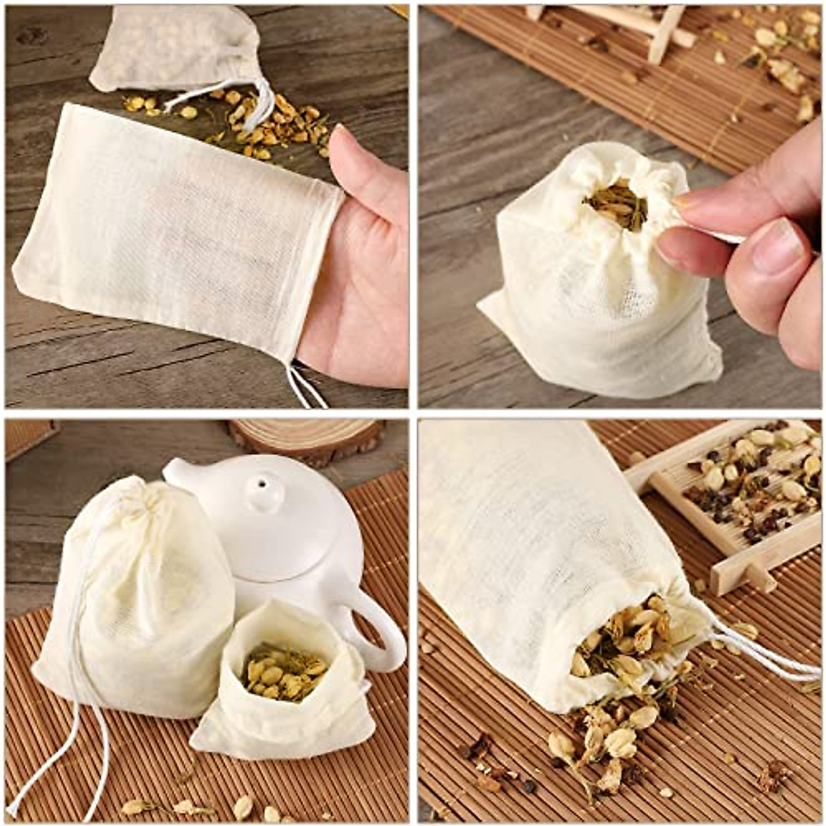 50PCS Muslin Bags with Drawstring, 4X6" Cotton Drawstring Bags Sachet Bag, Reusable Small Cloth Bags for Jewelry Pouch, Party Wedding Home Storage