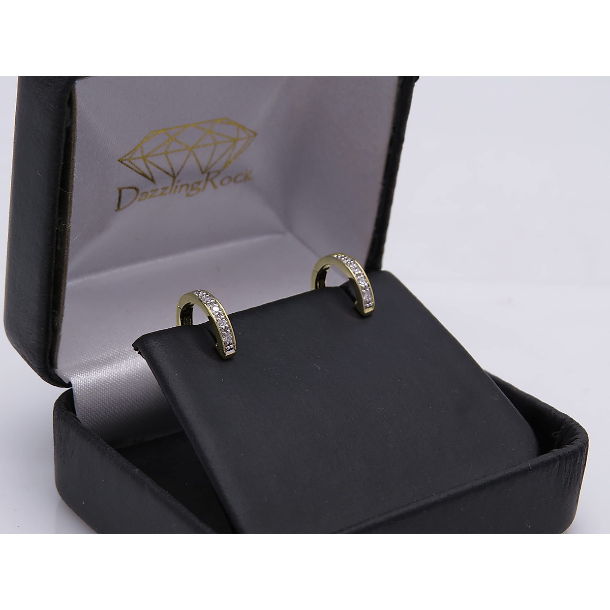 Dazzlingrock Collection 0.12 Carat (ctw) Round White Diamond Hinged Post Huggie Hoop Earrings for Women in 10K Yellow Gold