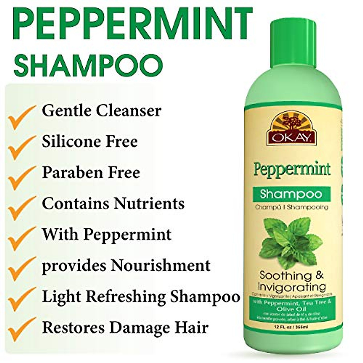 OKAY PEPPERMINT Soothing and Invigorating SHAMPOO 12oz / 355ml
