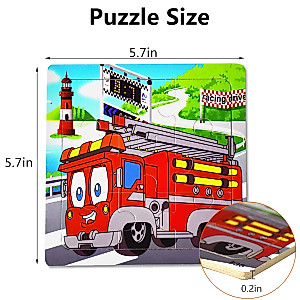 Puzzles Toys for Kids for Age 2-5, 9 Pieces Vibrant Wooden Animals & Vehicle Kids Educational Puzzles for Toddlers, Set of 6 Preschool Puzzle Autism Children Puzzles Learning Toys(6 Puzzles)