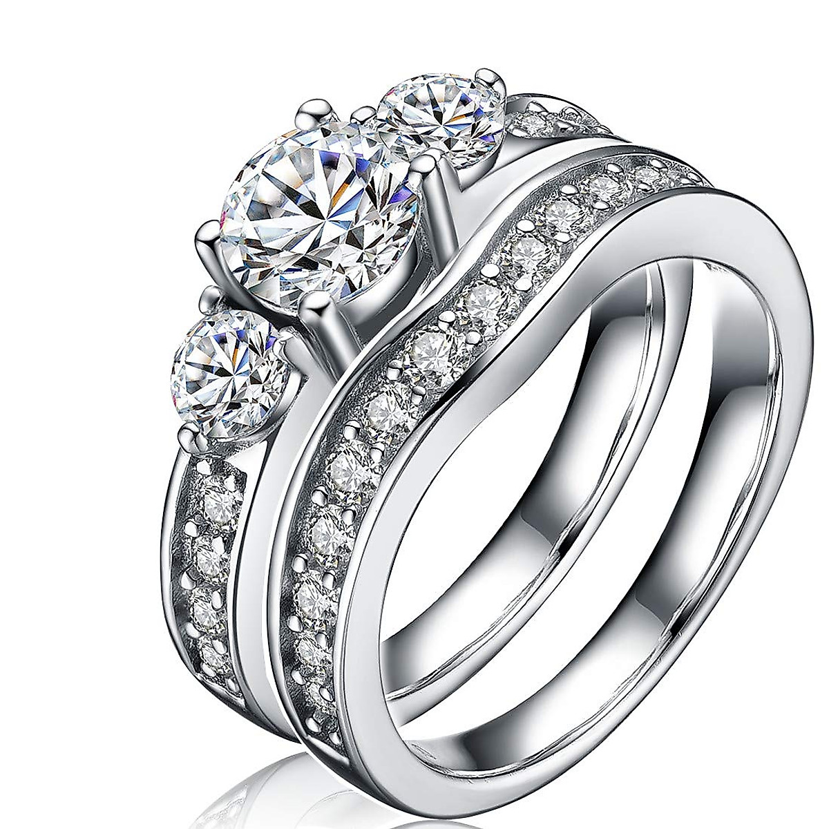 3 pcs His & Hers, STERLING SILVER & TITANIUM Wedding Rings Set. Available sizes Women's 5-10; Men's 7-13. EMAIL US SIZES THAT YOU NEED (Size His 09, Hers 09)