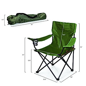 PTZ Camp Chair - Picnic Chair - Beach Chair with Carrying Bag, (Khaki Green)