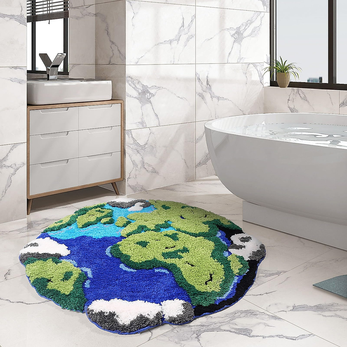 Taikoory Earth Rug World Map Rug - Moss Rug Science Rug Circle Rug for Classroom Kids Rug, Cute Bath Mat Machine Washable Area Rugs for Bedroom Aesthetic Bathroom Small Round Rug (32" x 32")