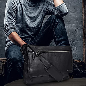 VALENCHI Leather Messenger Bag For Men - Laptop Messenger Briefcase & Shoulder Bag-Office, Work, Travel