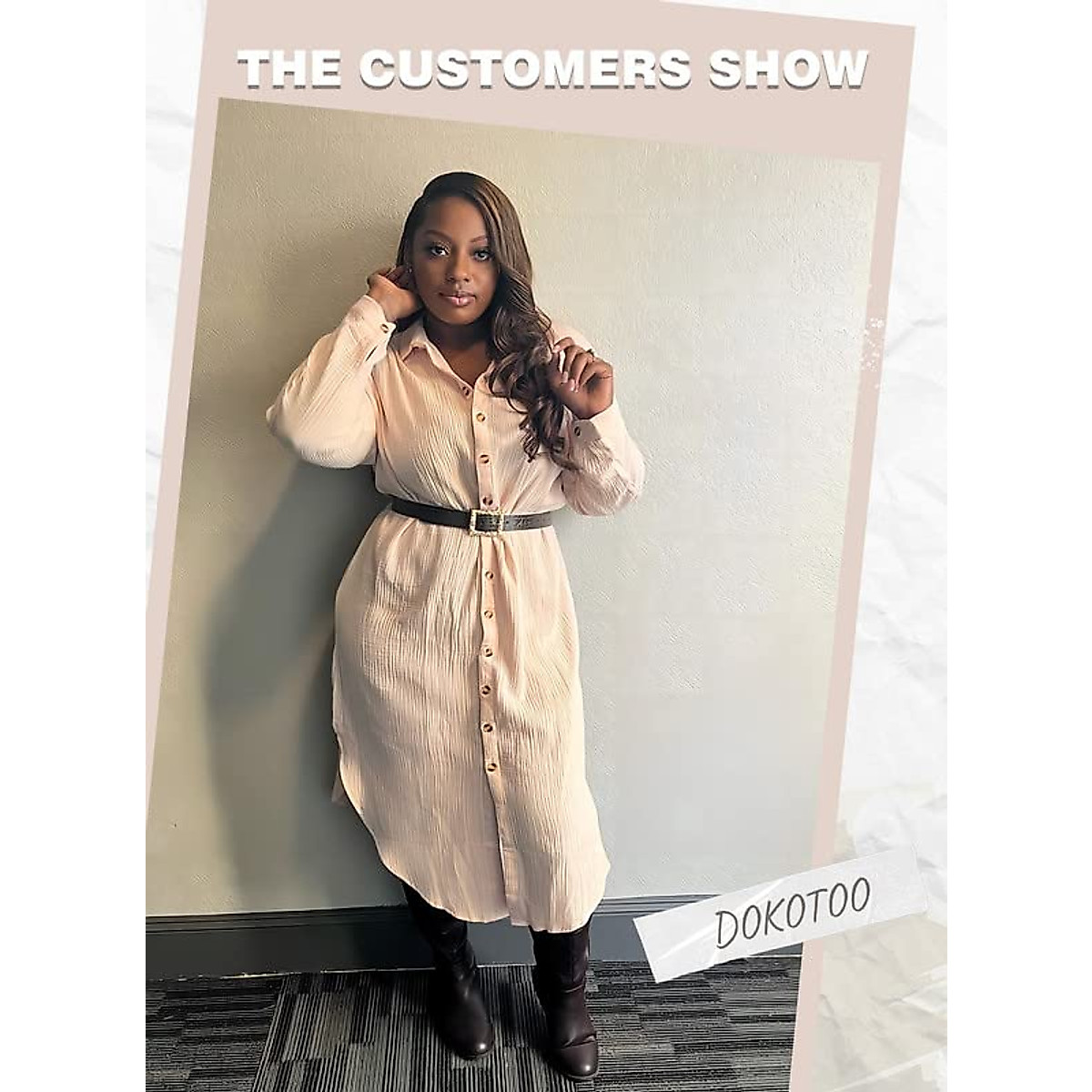 Dokotoo Womens Plus Size Casual Summer Spring Wrap Button Down Front Cotton Long Sleeve Maxi Dress Long Cardigan Beach Boho Cover Ups Shirt Dresses for Women 2023 White Small