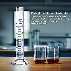 Thick Glass Graduated Cylinder Measuring Liquid Lab Hexagon Base Cylinders Come with Cylinder Brush (Glass, 50ML)
