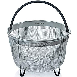 The Original Hatrigo Steamer Basket for Pressure Cooker Accessories 6qt [3qt 8qt avail] Compatible with Instant Pot Accessories 6 qt, Ninja Foodi, Other Pressure Cookers, Silicone Handle, IP 6 Quart