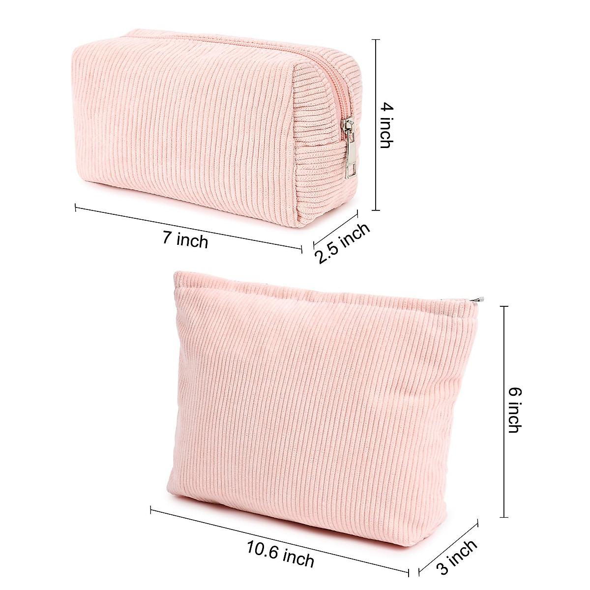 SOIDRAM 2 Pieces Makeup Bag Large Corduroy Cosmetic Bag Capacity Canvas Mix Travel Toiletry Bag Organizer Cute Makeup Brushes Aesthetic Accessories Storage Bag for Women, Corduroy Mix Pink