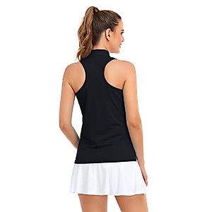 Black Racerback Tank Tops for Womens Golf Polo Shirts Sleeveless Summer Lightweight Moisture Wicking Tennis Shirts Apparel