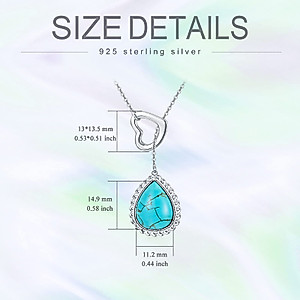 BETHZA Natural Turquoise Necklace for Women with Heart 925 Sterling Silver Genuine Teardrop Turquoise Y-Necklaces Jewelry Gifts for Christmas Birthday