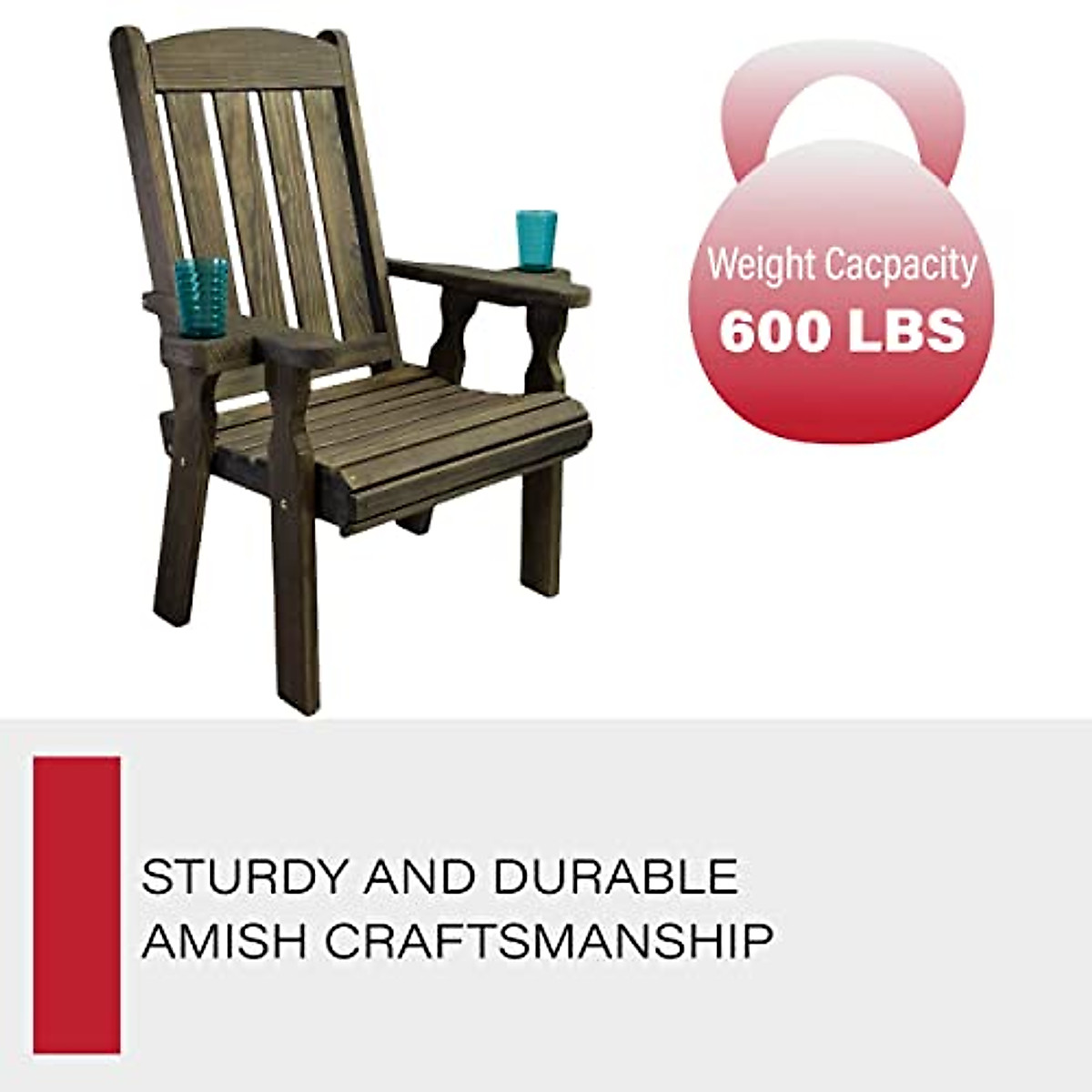 Amish Casual Heavy Duty 600 Lb High Back Mission Treated Patio Chair with Cupholders (Dark Walnut Stain)