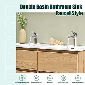 Heyalan Brushed Nickel Bathroom Faucet Single Handle 1 Hole SUS304 Stainless Steel Deck Mount Lavatory Single Switch Basin Sink Hot and Cold Water Mixer Tap with Pop Up Drain