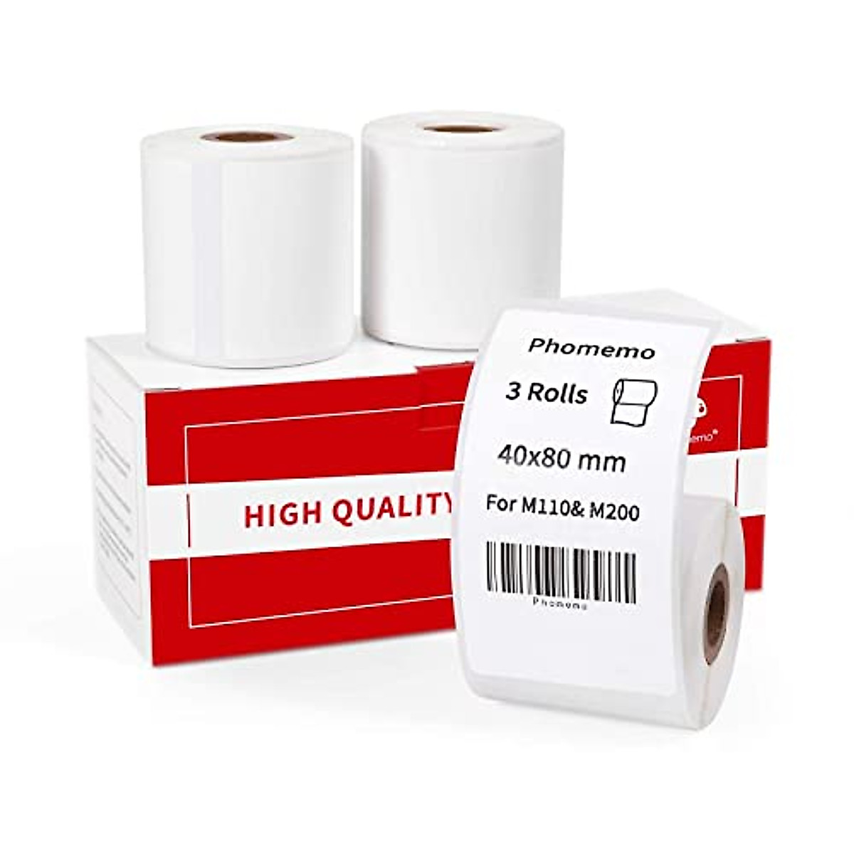 Phomemo M110 Mini Label Maker with 3 Rolls 1.57''x3.15'' (40x80mm)-Thermal Label Printer Maker for Barcode, Clothing, Jewelry, Retail, Mailing, Business, Compatible with Android & iOS, Orange