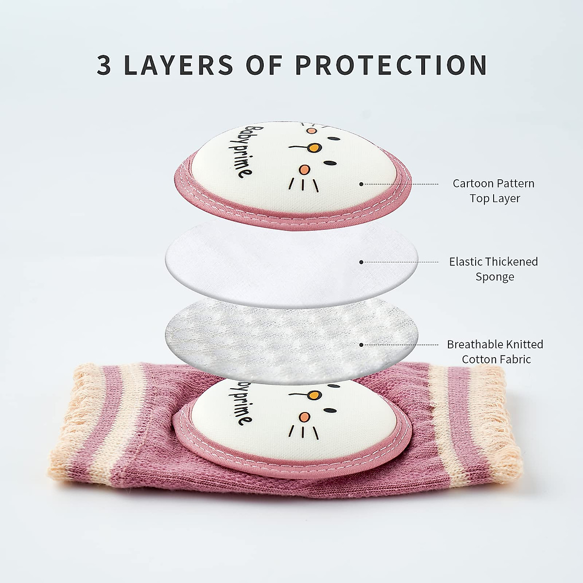 Reidio 2 Pairs Baby Knee Pads for Crawling Breathable Elastic Cotton Crawling Knee Pads Cute Unisex Baby Knee Protector with Sponge Pad for Baby Toddler (Rabbit & Cat)