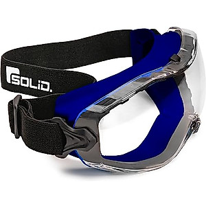 SolidWork Safety Goggles Anti-Fog Clear Lens with Adjustable Elastic Headband. Protective Eyewear for Men & Women (Dark Blue)