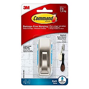 Command MR02-SN-B Metal Bath Hook, Medium, Satin Nickel