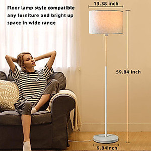 Modern Floor Lamp for Living Room Traditional Farmhouse Floor Lamps Mid-Century Pole Lamp with Linen Lamp Shade, Standing Tall Floor Lamps for Bedrooms and Office (White)
