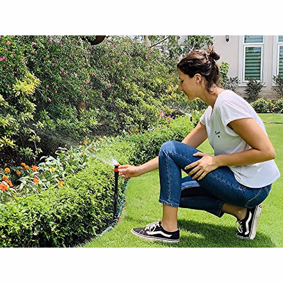 Eden 98063 Multi-Adjustable Flex Design Above Ground Irrigation Garden Sprinkler System, Sprinkler & Hose, DIY Plant Watering Set