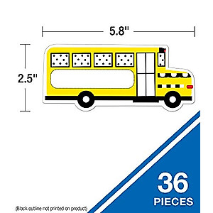 Schoolgirl Style Black, White & Stylish Brights 36-Piece School Bus Bulletin Board Cutouts, Yellow Bus Cutouts for Bulletin Board with White and Black Polka Dots, Back-to-School Classroom Décor