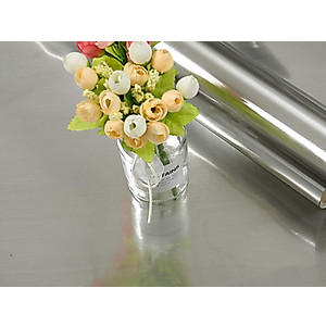 Yija Self Adhesive Brushed Metal Look Film Vinyl Waterproof Anti Greasy Counter Top Peel Stick Metallic Gloss Shelf Liner for Kitchen Cabinet 15.6inch by 79inch (Silver)