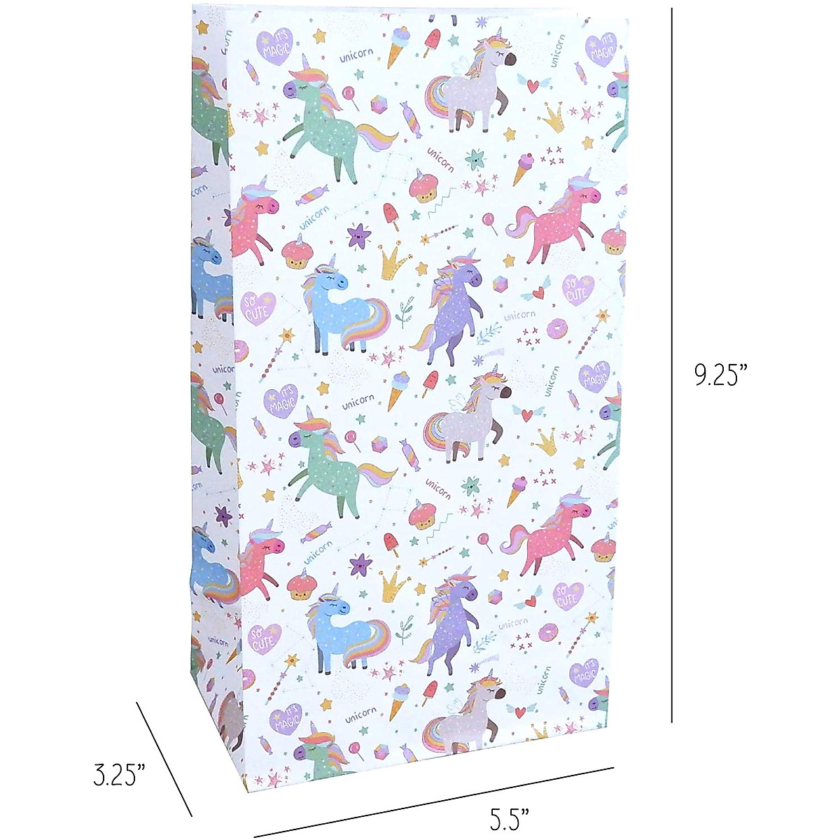Unicorn Favor Bags - 24-Count Magical Pattern Design Printed on Kraft Paper Goodie Gift Bags - Treat Bags and Party Supplies for Theme Party, Kids Birthday, Party Favor - 9.5" x 5.5" x 3.25"