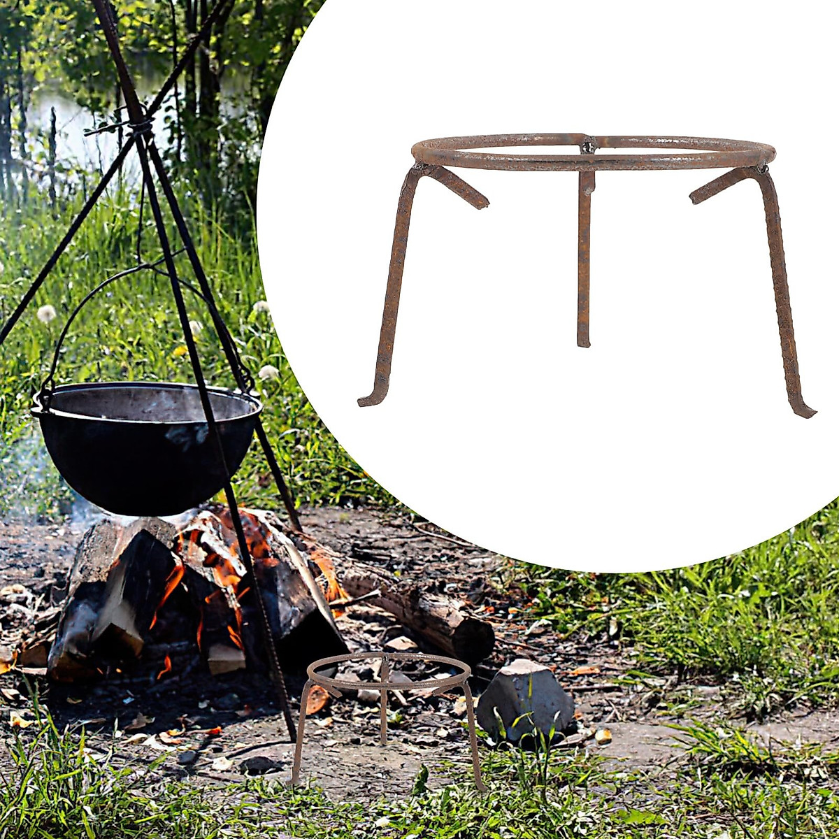 GANAZONO Small Camping Pans Tripod Open Fire Camping Tripod Cooking Stand Iron Pot Stand Tripod Grill for Campfire Camping Backyards Patios