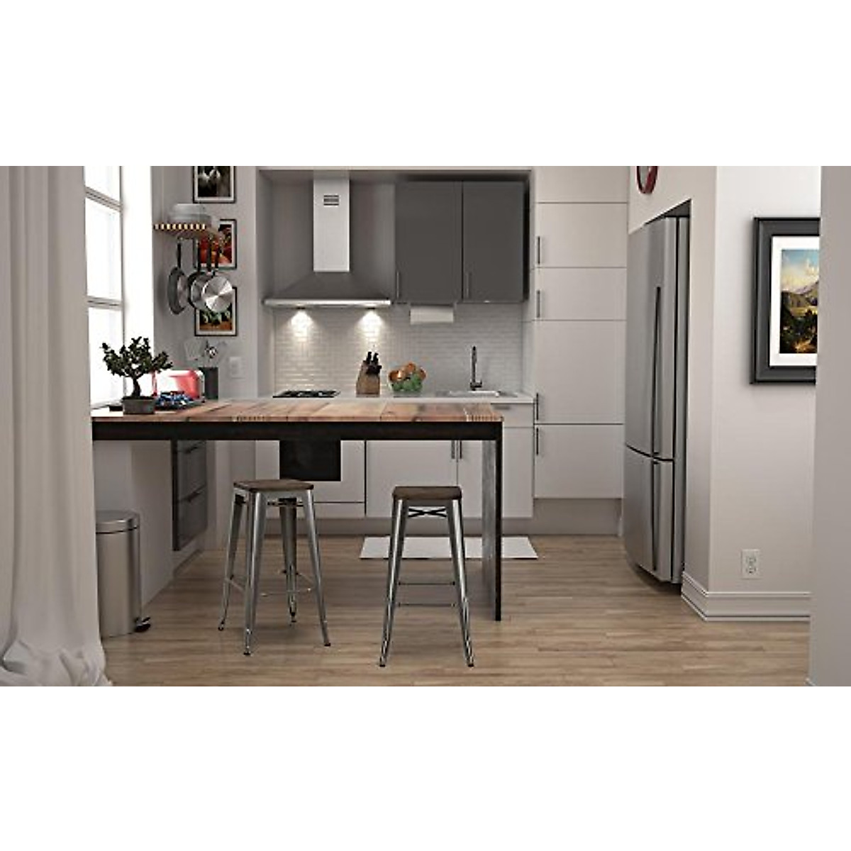 DHP Fusion Metal Backless 30" Barstool with Wood Seat, Distressed Metal Finish for Industrial Appeal, Set of two, Antique Gun Metal