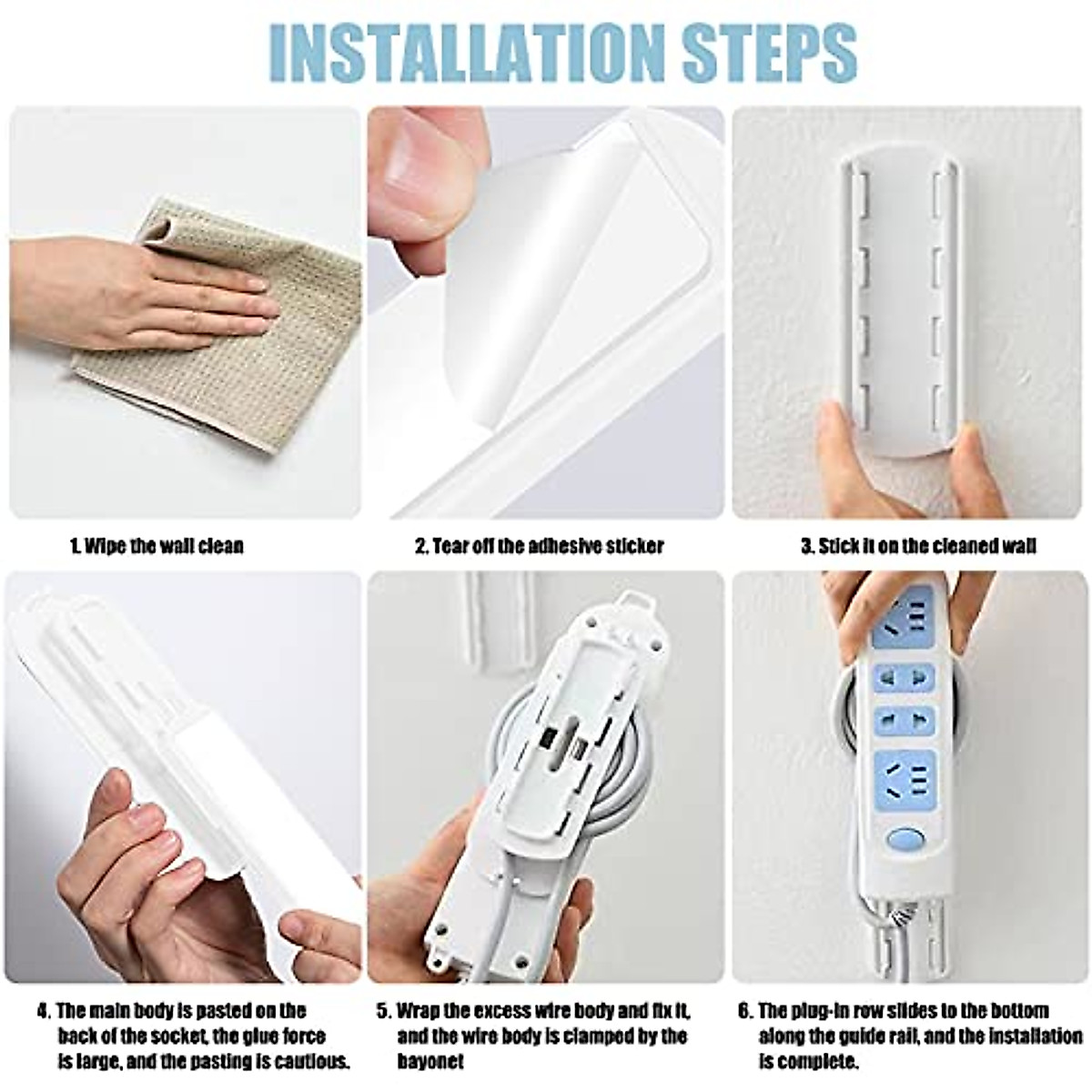 ORIJOYNA Power Strip Holder 2 Pack Self Adhesive Power Strip Mounts with Wire Wrap Function WiFi Router Surge Protector Mount Fixator Wall Mount Punch Free Cable Management System