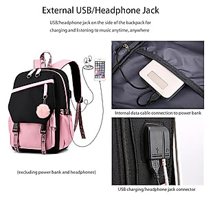 Cute Girls Student Backpack Fashion Laptop bag School Bookbag Travel Backpack with USB Charging Port and Headphone Port (Pink 1)