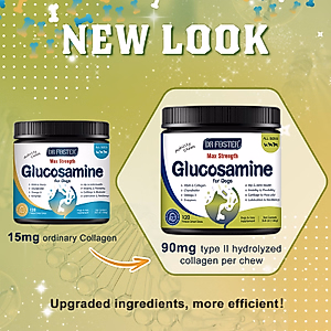 Glucosamine for Dogs, Hip and Joint Supplement for Dogs with Chicken Flavor, Anti Inflammatory, Dog's Chondroitin, Digestive Enzymes, Omega-3, Vitamin D, MSM, Calcium, Turmeric, 120 Freeze-Dried Chews