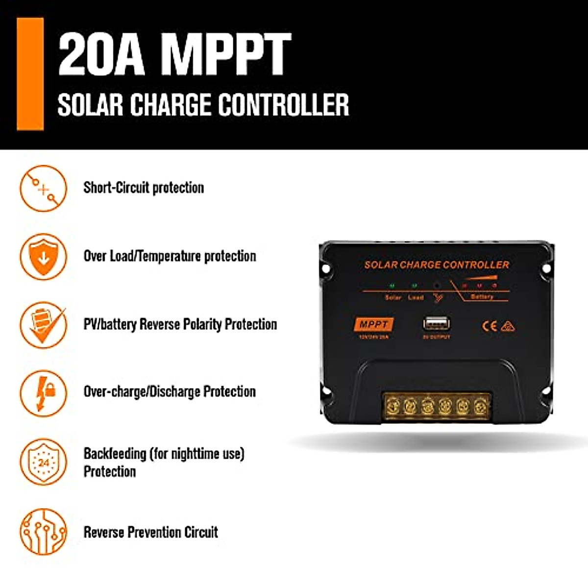 MOBI OUTDOOR 320W Solar Panel Kit,18V 2pcs 160W Monocrystalline Solar Panel with 20A MPPT Solar Charge Controller for RV, Camper, Vehicle, Caravan and Other Off Grid Applications