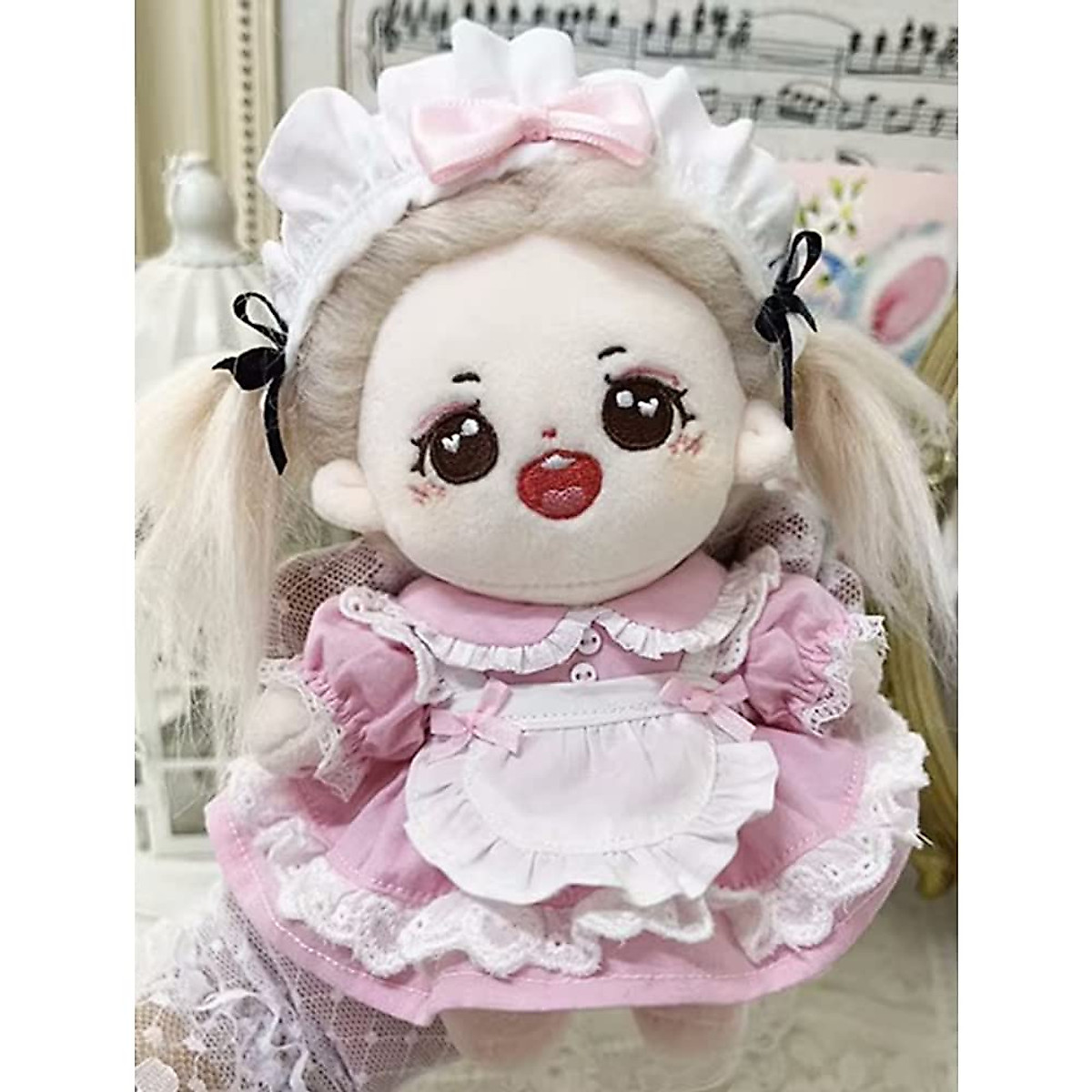 niannyyhouse 15cm Plush Doll Clothes Maid Set Headdress Dress Apron Shorts 6in Doll Dress Up (Pink)