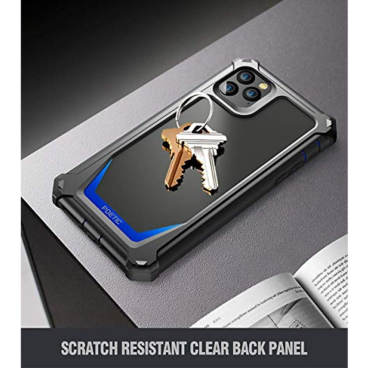 iPhone 11 Pro Case, Poetic Full-Body Hybrid Shockproof Rugged Clear Bumper Cover, Built-in-Screen Protector, Guardian Series, Case for Apple iPhone 11 Pro (2019) 5.8 Inch, Blue/Clear