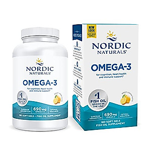 Nordic Naturals Omega-3, Lemon Flavor - 180 Soft Gels - 690 mg Omega-3 - Fish Oil - EPA & DHA - Immune Support, Brain & Heart Health, Optimal Wellness - Non-GMO - 90 Servings