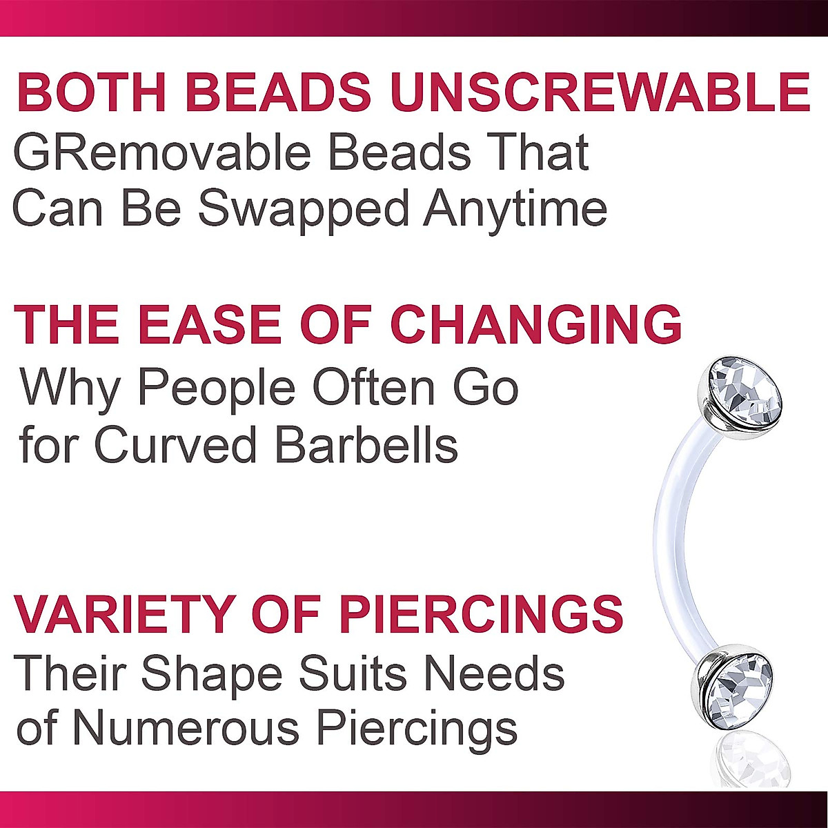 bodyjewellery 2pcs 16g 3/8 Curved Barbell Septum Cartilage Earring Eyebrow Helix Bioflex Flexible Tragus Steel halfball - CL