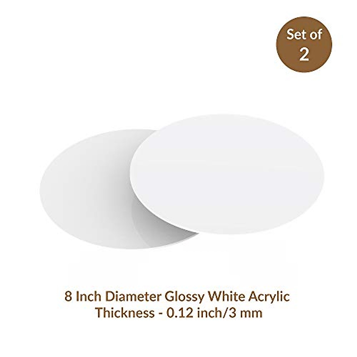 Lacupella 8 Inch Reusable Cake Board Base White Glossy Acrylic Round Disk Set of 2-1/8 or 0.12 inch Thickness for Cake Serving and Enhanced Presentation