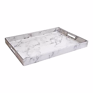 American Atelier 1270528 Marble Rectangle Serving Tray – Large Decorative Platter w/Carry Handles for Food, Drinks, Ottoman or Centerpiece – Gift Idea for Birthday, Holiday & More, Gray, 14x19x2