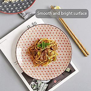 Domini Ceramic Pasta plates,8 inch Salad Bowls,Set of 4,Microwave and Oven Safe Plate with High Edge,Large Wide Bowls/Plates for Serving Dinner,Salad,Oatmeal,Mix-Match Pattern,Gift