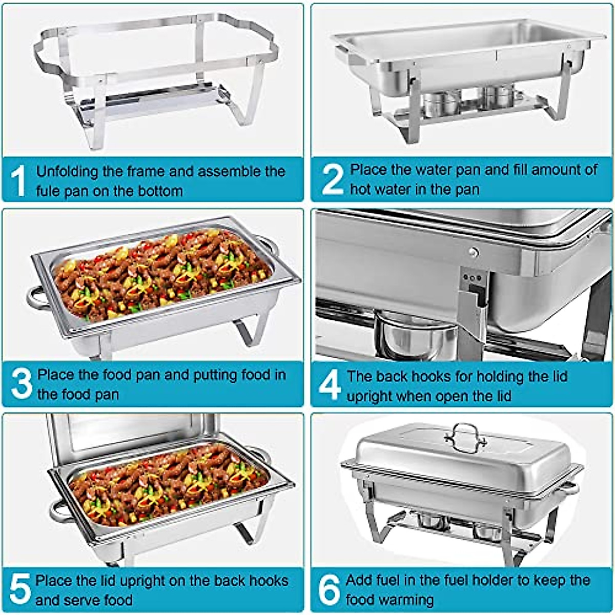 Chafing Dish Buffet Set 4 Packs,8 Quart Stainless Steel Foldable Rectangular Chafing Full Size Food Pan,Chafing Servers With Covers buffet servers and food warmers for parties wedding outdoor banquet