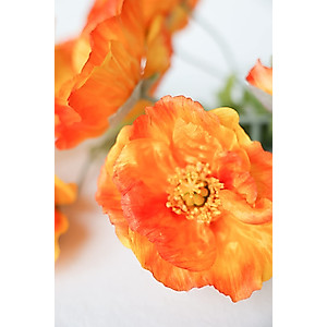 Artificial Fake Poppies | Beautiful Wedding, Home, Garden & Party Decorations | Gift Idea | 6 Wild, Vibrant Flower Stems, Handcrafted Flowers Designed by Florists (Orange)