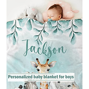 UJDUYSD Personalized Baby Blanket for Boys, Custom Baby Blanket with Name Super Soft Personalized Name Blankets for Kids, Custom Animals Blanket for Infant Toddler, Baby Gift Blanket for Birthday