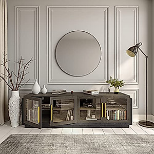 BELLEZE 70" TV Stand for TVs up to 75", Modern TV Cabinet & Entertainment Center with Shelves, Wood Storage Cabinet for Living Room or Bedroom - Brixston (Brown)