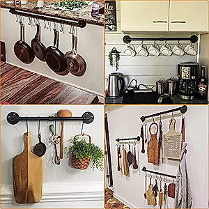 Toplife 23.7 inch Pot Rack, Kitchen Wall Mounted Detachable Pan Lid Utensils Organizer Hanging Rail with 10 Hooks, Black