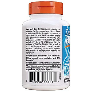 Doctor's Best Biotin Supports Hair, Skin, Nails, Boost Energy, Nervous System, Non-GMO, Vegan, Gluten Free, 120 Count