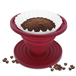 Prasacco Pour Over Coffee Maker Collapsible Pour Over Coffee Dripper Portable Camping Coffee Maker Reusable Silicone Pour Over Coffee Filter for Backpacking Camping Home Office