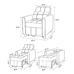 Sleeper Chair Bed, 3-in-1 Convertible Chair Bed, Adjustable Recliner Sofa Bed with Pillow, Multi-Functional Folding Sleeper Chair Bed, Single Bed Chair with Modern Linen Fabric for Apartment, Gray