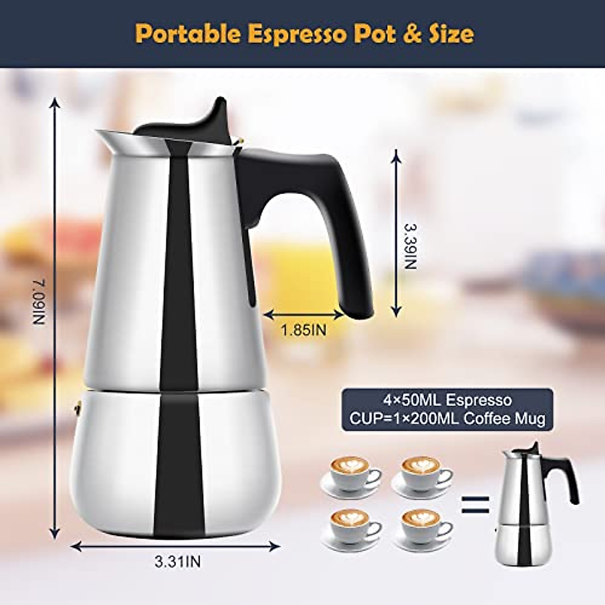 Italian coffee maker moka pot：espresso maker Stovetop Espresso Maker, Stainless Steel Moka Pot Percolator Coffee Pot Expresso coffee Brewer Classic Coffee Maker for Home & Camping, 4 Cup / 6.7oz