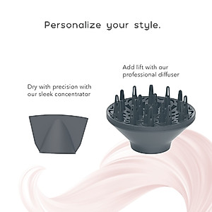 INFINITIPRO BY CONAIR SmoothWrap Hair Dryer with Diffuser | Blow Dryer for Less Frizz, More Volume and Body | With Advanced Plasma and Ceramic Technology | Pink Champagne