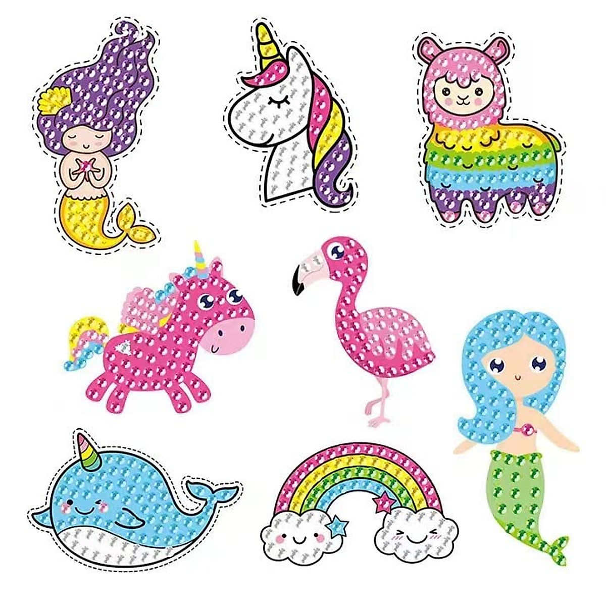 PICNICFUN Diamond Painting Kits Stickers for Kids,20 PCS 5D DIY Cute Animals and Unicorns Handmade Digital Paint Rhinestone Mosaic Sticker Making for Children Art Craft,Kids Gift